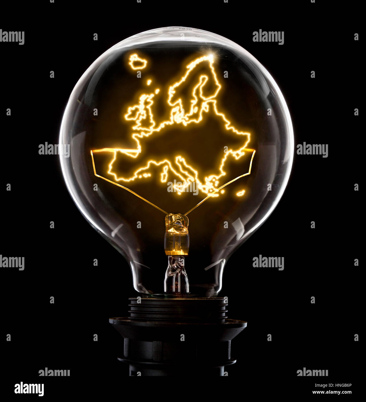 Clean and shiny lightbulb with Europe as a glowing wire.(series Stock ...