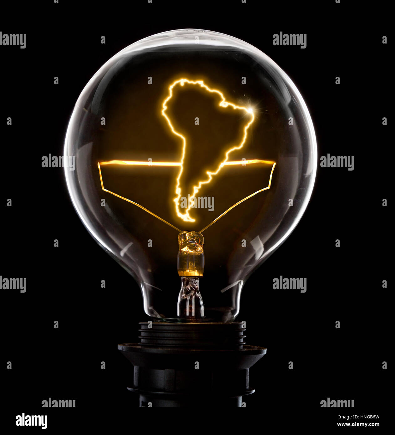 Clean and shiny lightbulb with South America as a glowing wire.(series ...