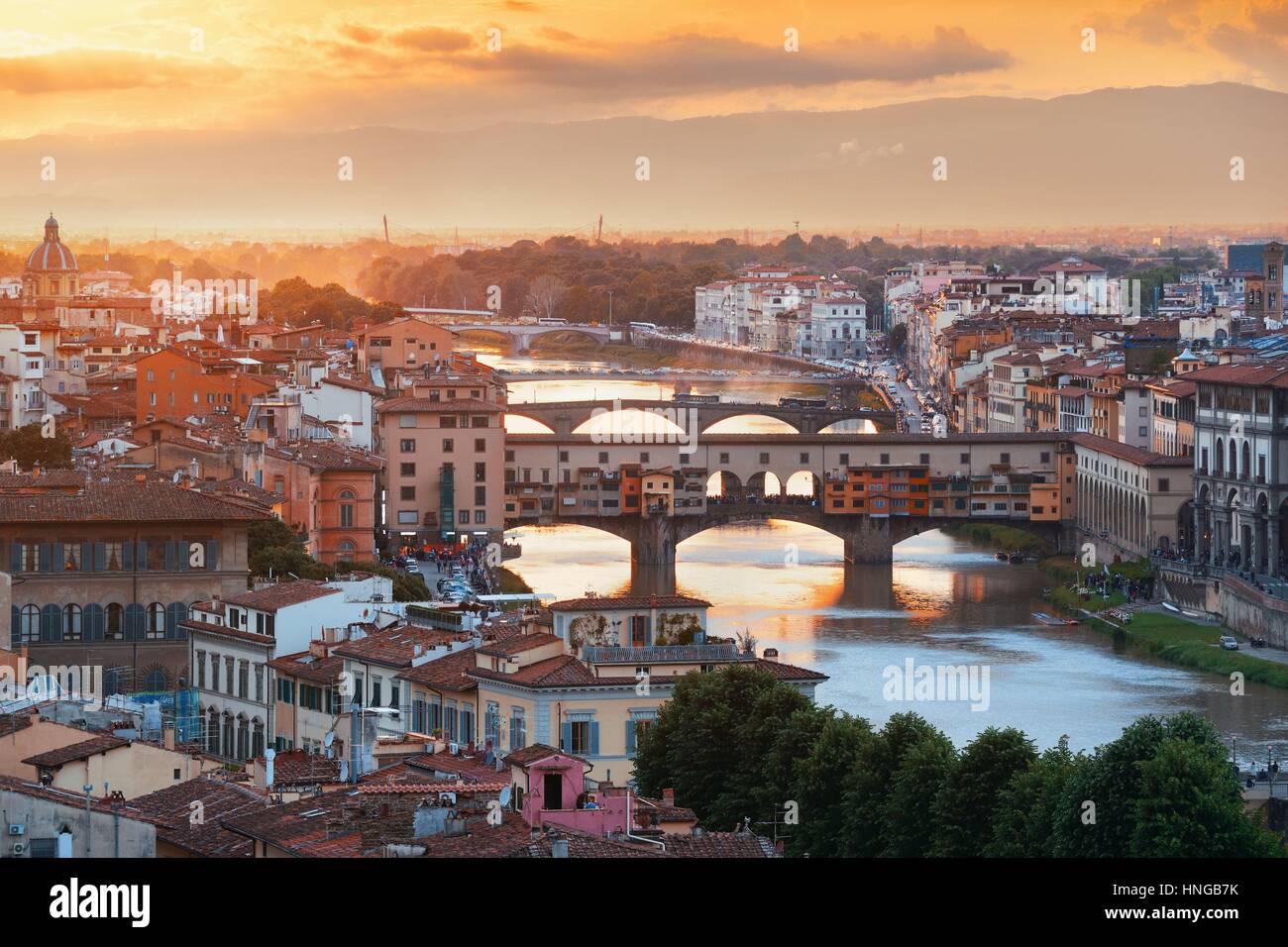 Florence skyline viewed from Piazzale Michelangelo at sunset Stock ...