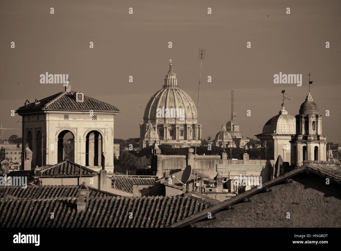 Rooftop view of Rome historical architecture and city skyline. Italy ...