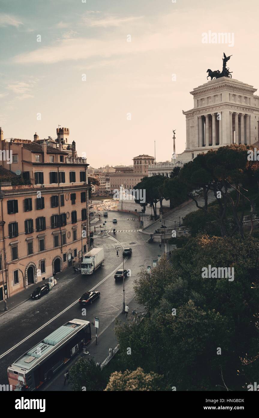 Street view with National Monument to Victor Emmanuel II in Rome, Italy ...