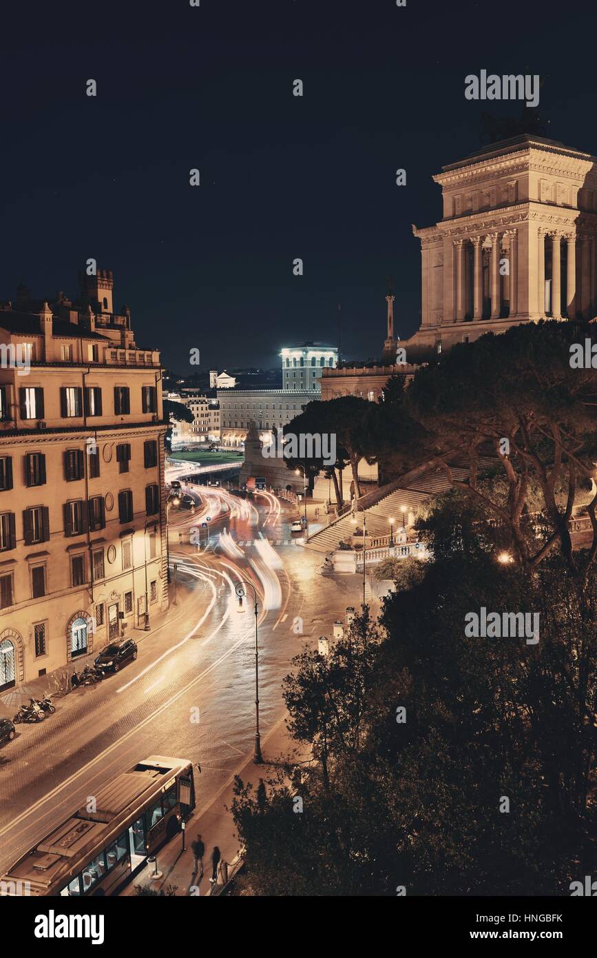 Street view at night with National Monument to Victor Emmanuel II in ...