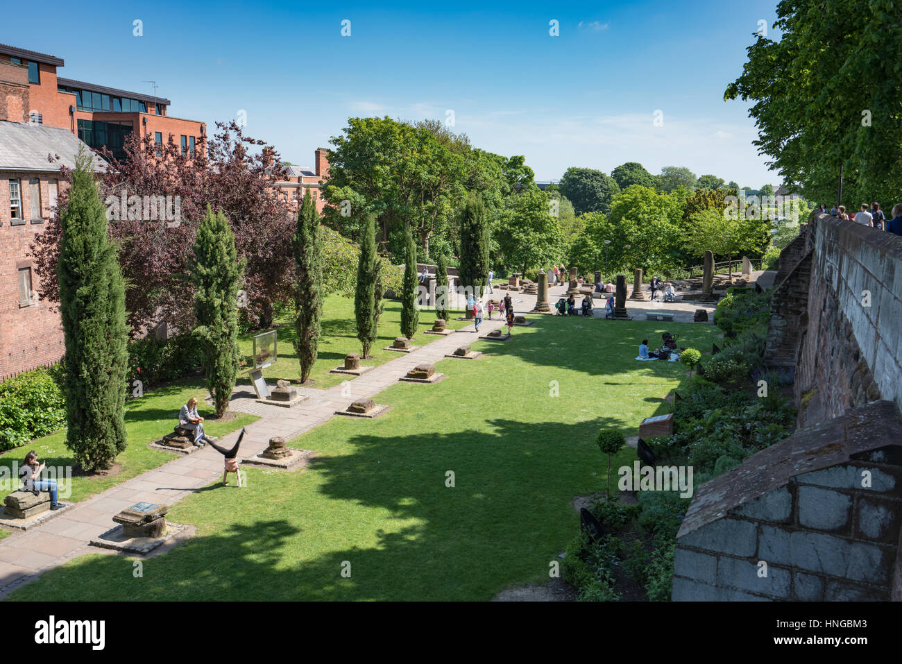 People relaxing and playing in the Chester Roman Gardens Stock Photo ...