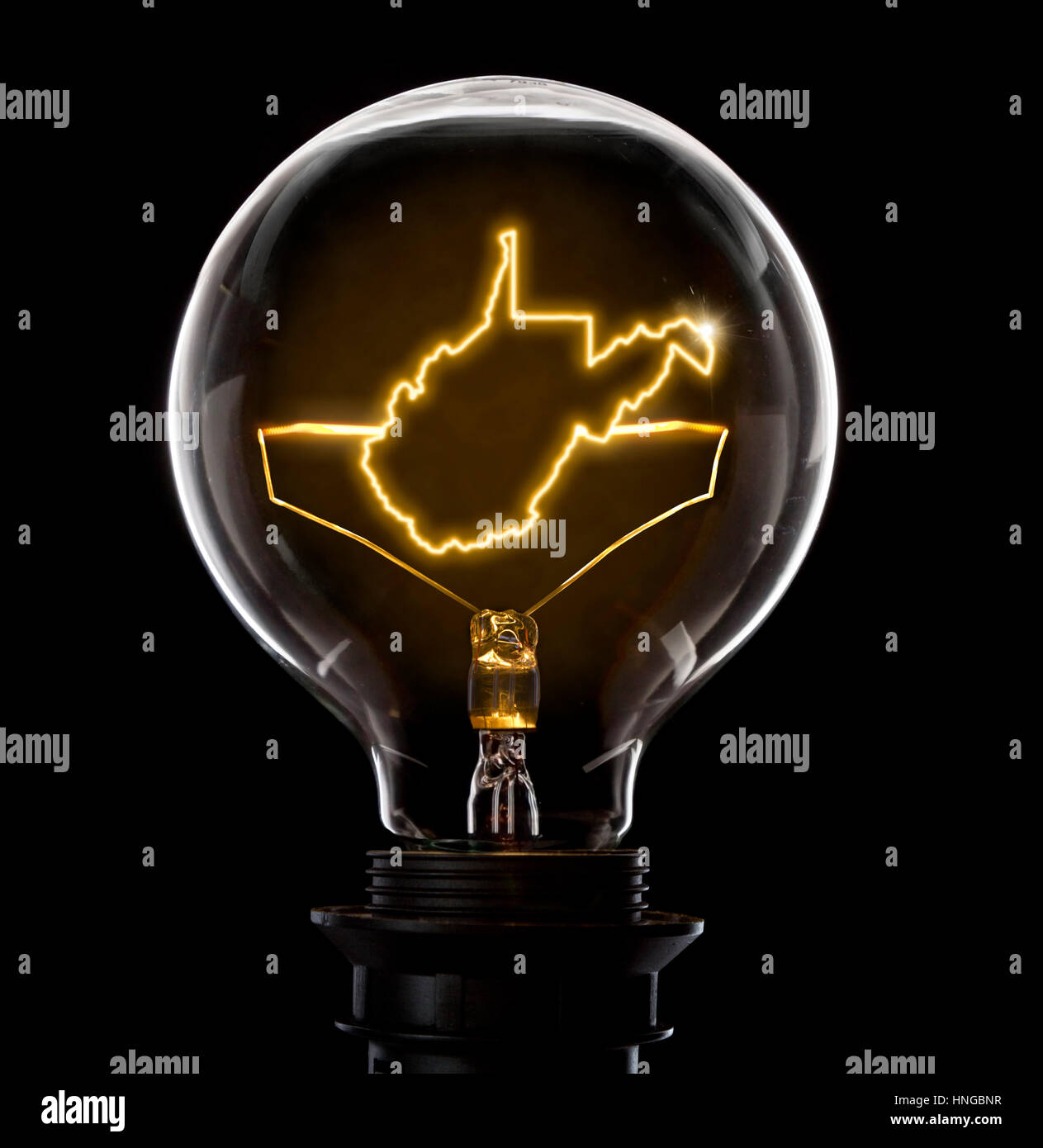 Clean and shiny lightbulb with West Virginia as a glowing wire.(series ...