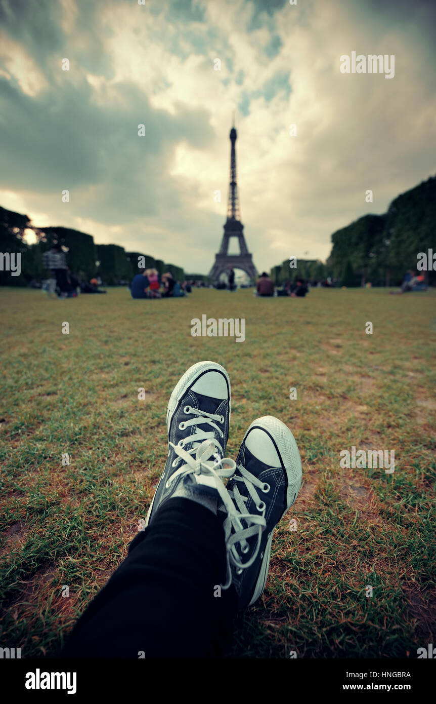An relaxing afternoon with Eiffel Tower Stock Photo - Alamy
