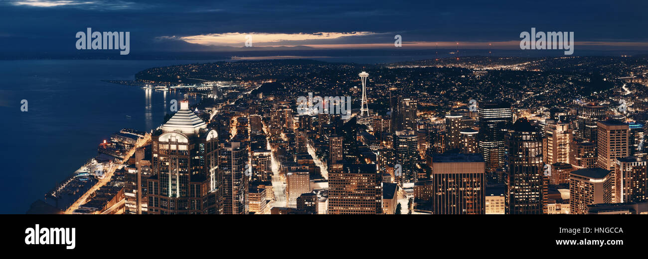 Seattle rooftop panorama view with urban architecture at night Stock ...
