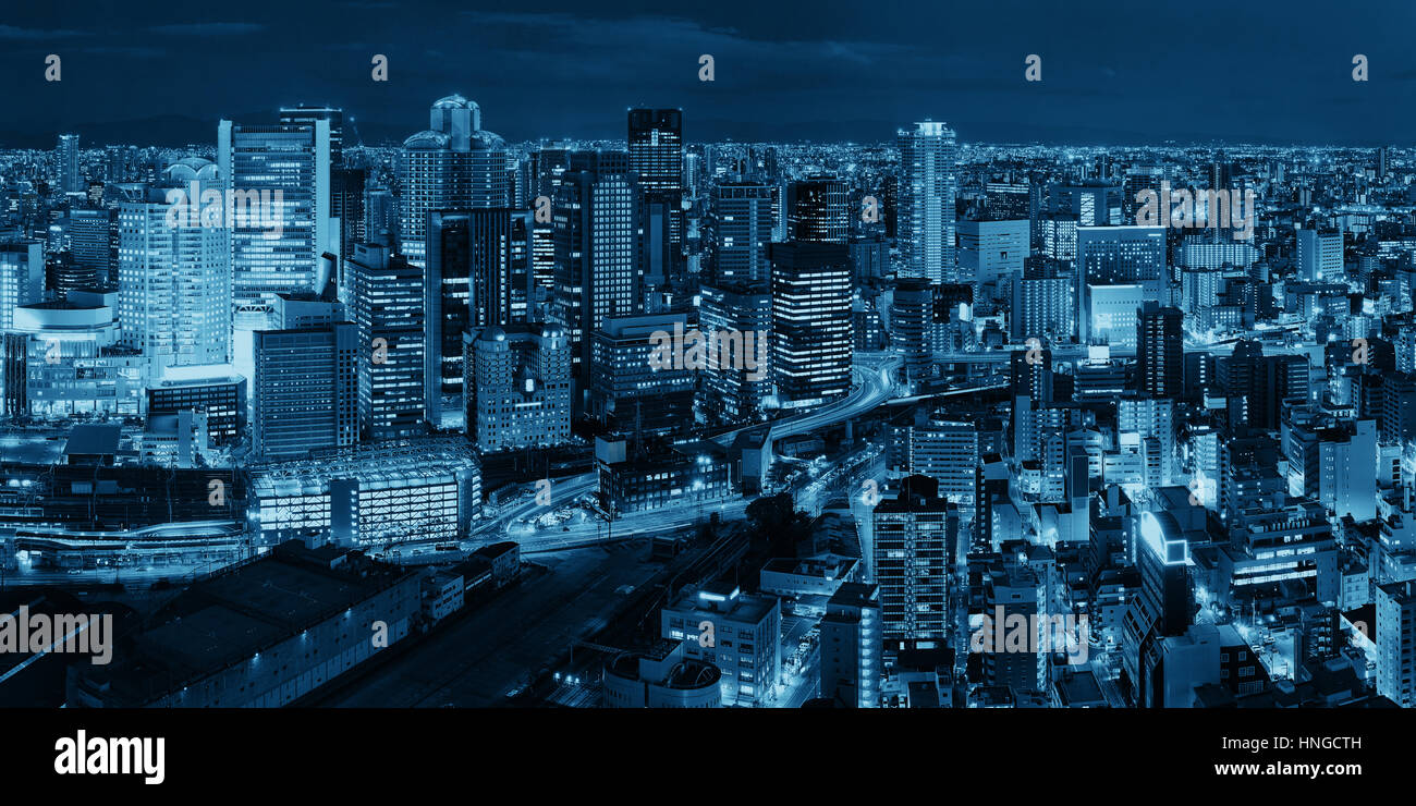 Osaka urban city at night panorama rooftop view. Japan Stock Photo - Alamy