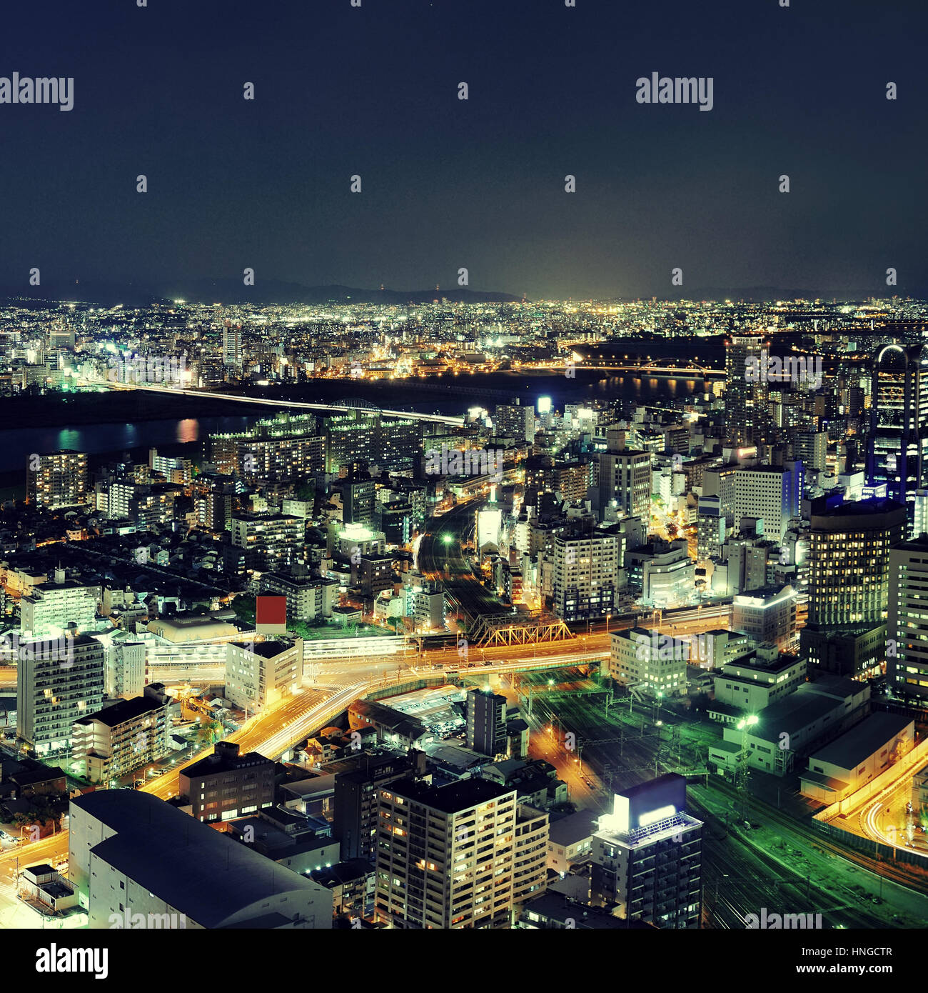 Osaka urban city at night rooftop view. Japan Stock Photo - Alamy