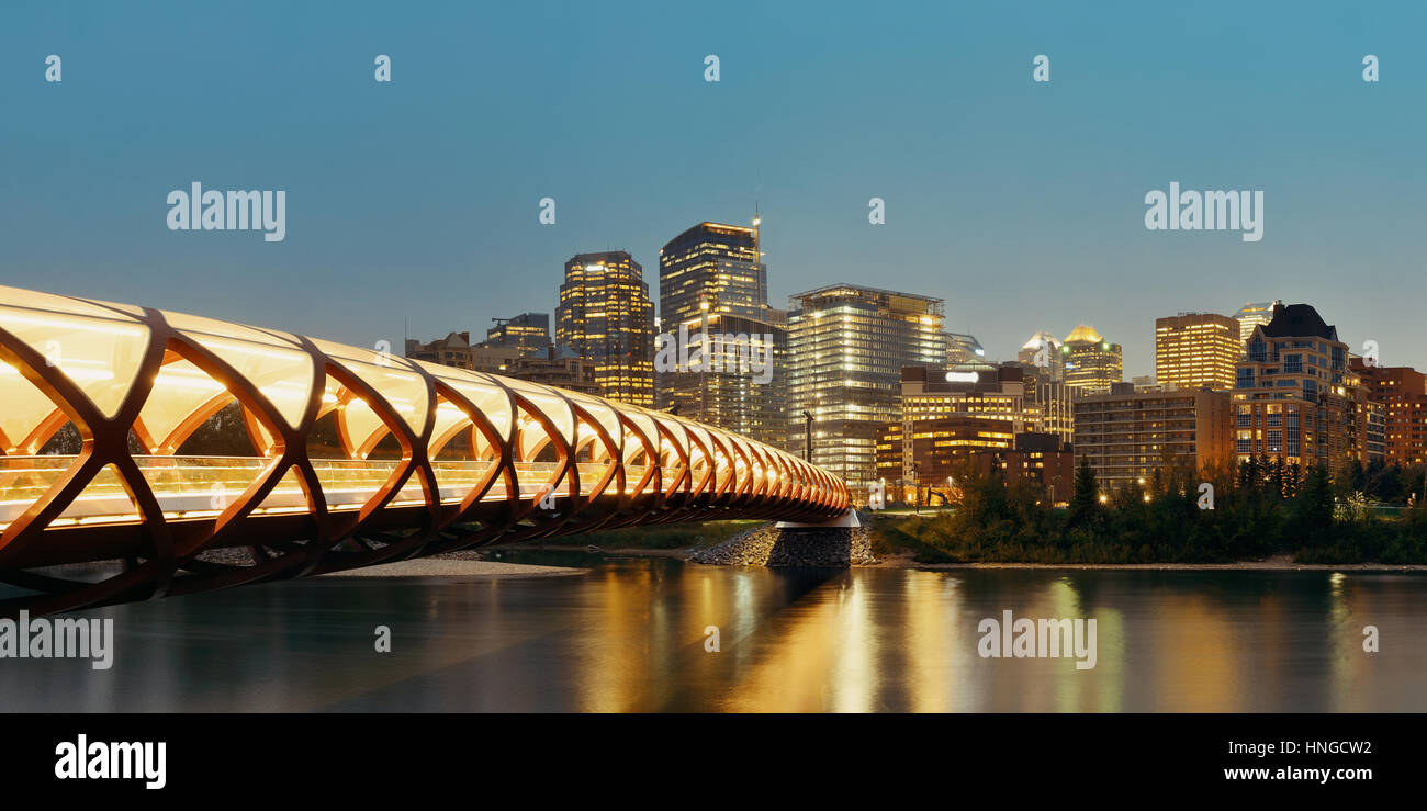 Calgary cityscape with Peace Bridge and downtown skyscrapers in Alberta ...