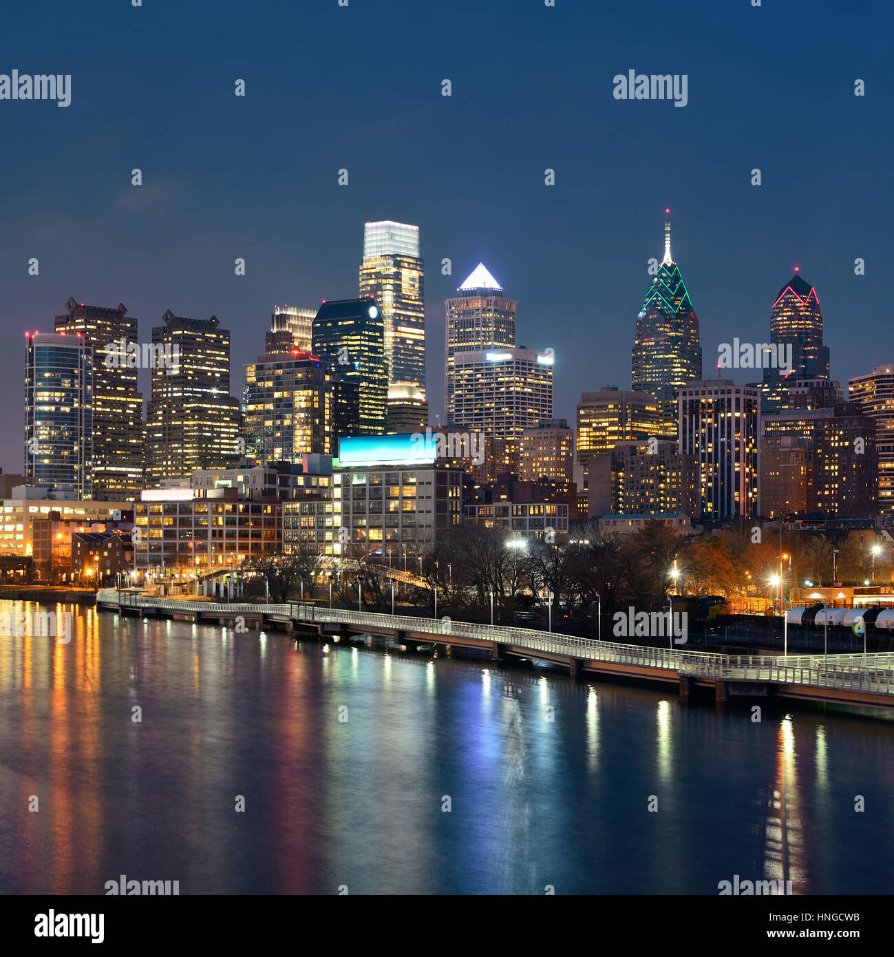 Philadelphia skyline night urban architecture hi-res stock photography ...