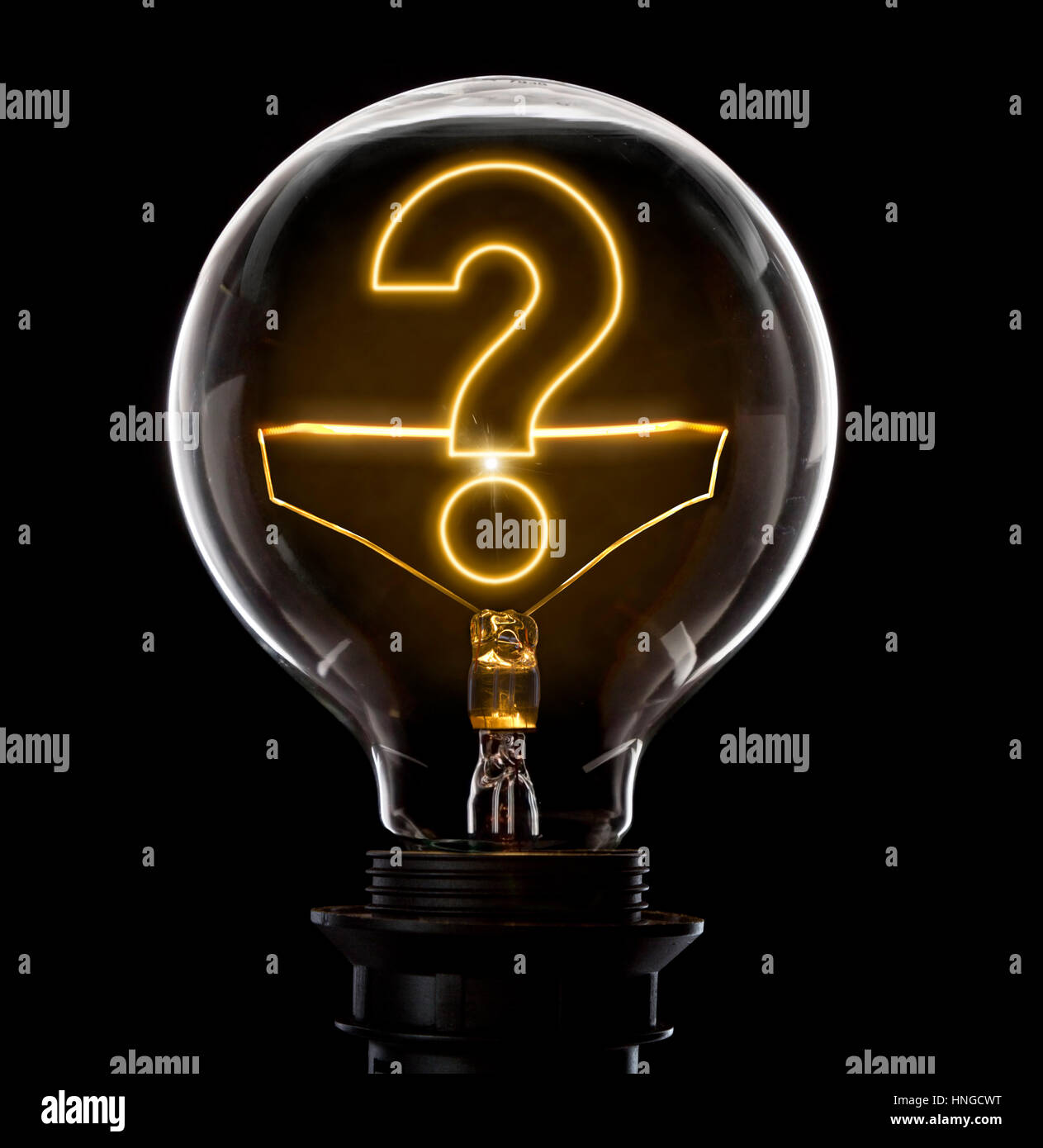 Clean and shiny lightbulb with a question mark as a glowing wire ...