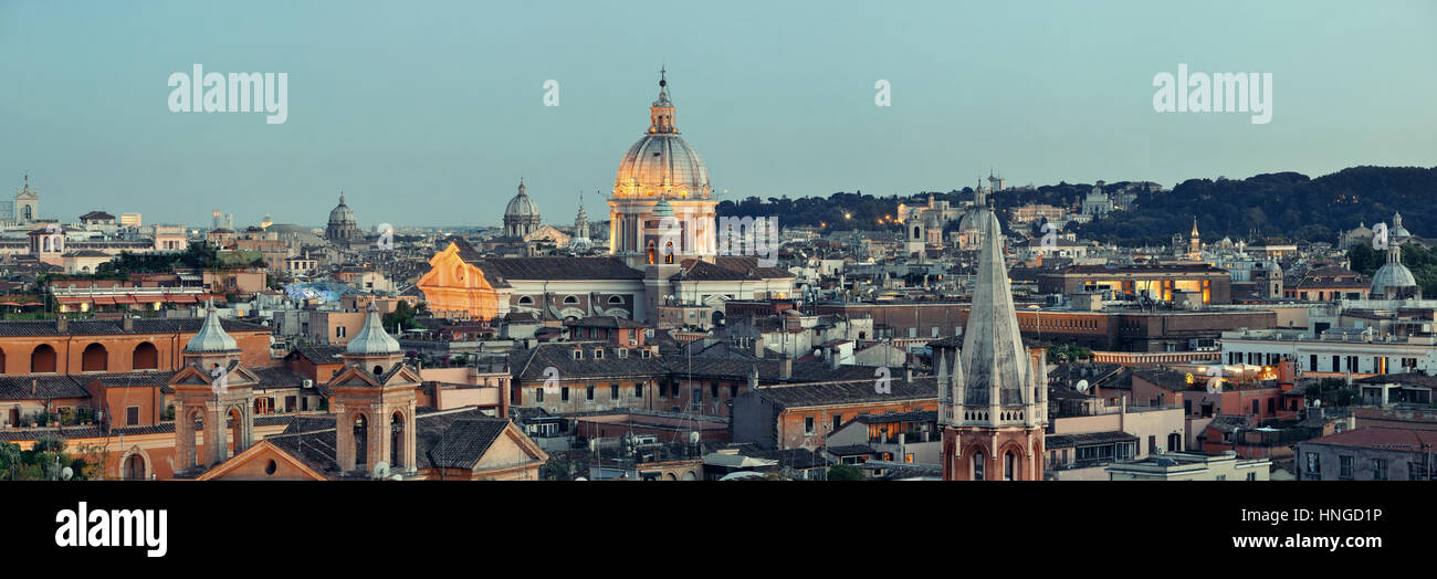 Rome rooftop view with skyline and ancient architecture in Italy at ...