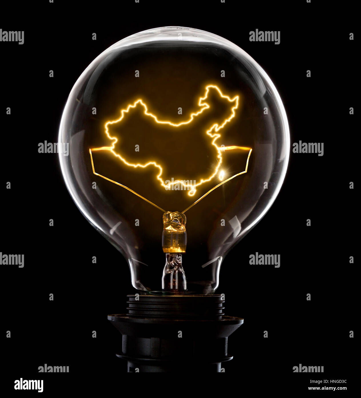 Clean and shiny lightbulb with China as a glowing wire.(series Stock ...