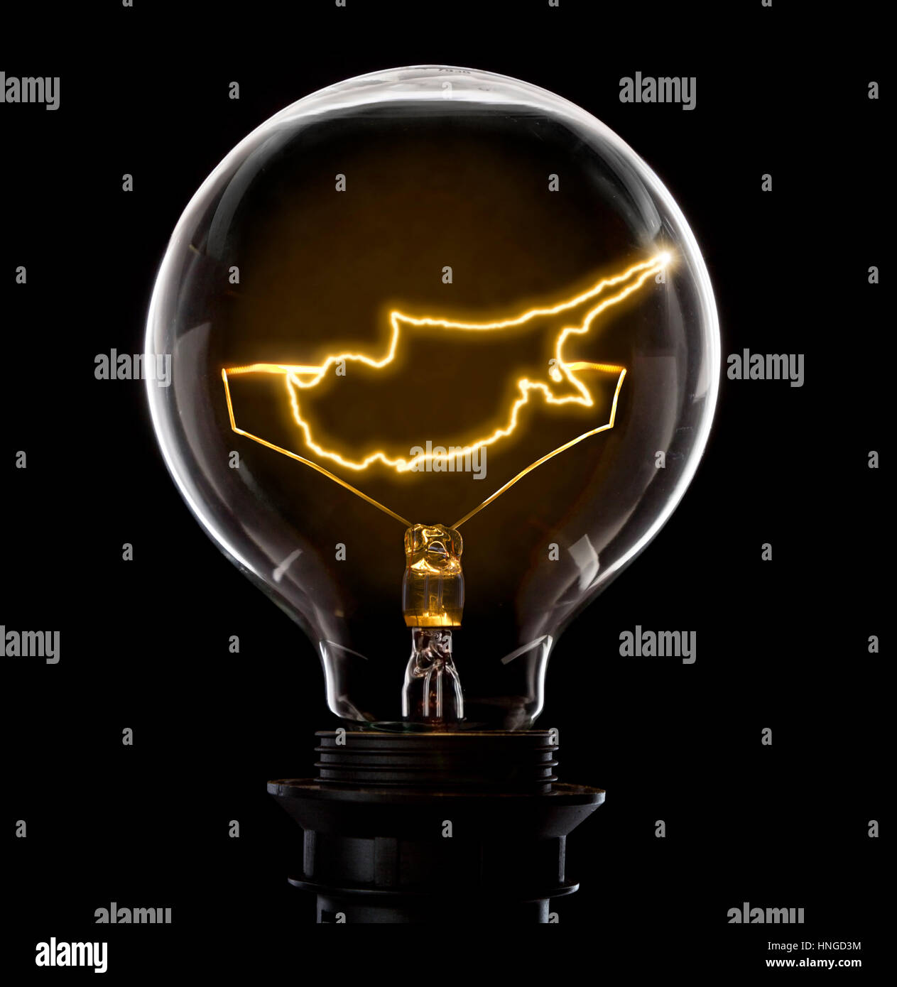 Clean and shiny lightbulb with Cyprus as a glowing wire.(series Stock ...