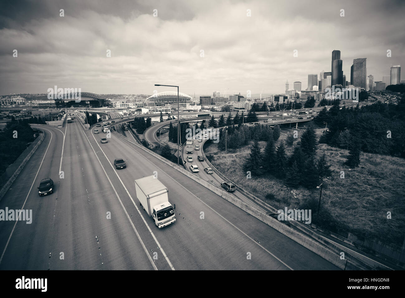 Highway and traffic with Seattle downtown architecture Stock Photo - Alamy