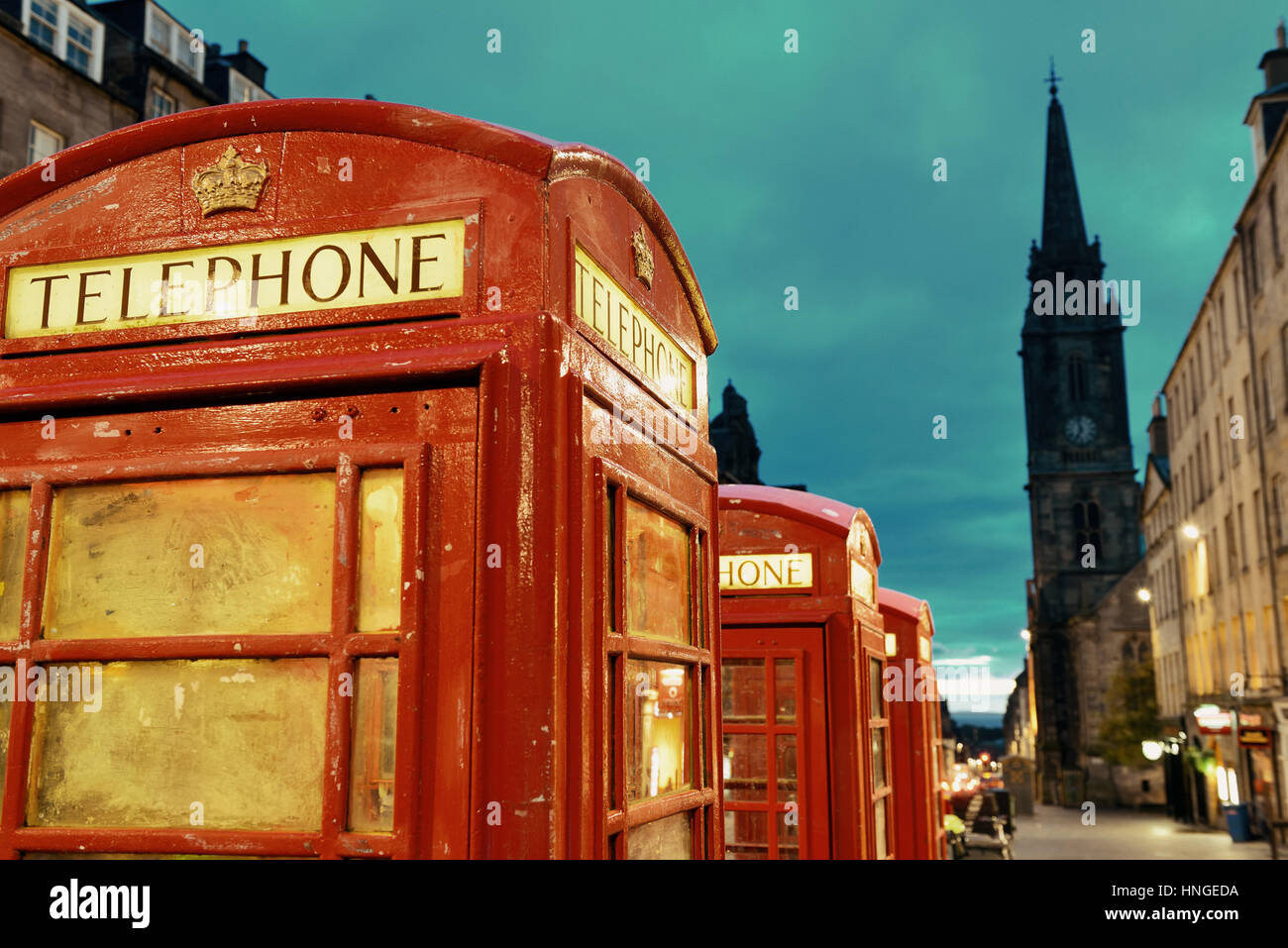 Edinburgh city street view with telephone box in United Kingdom Stock ...