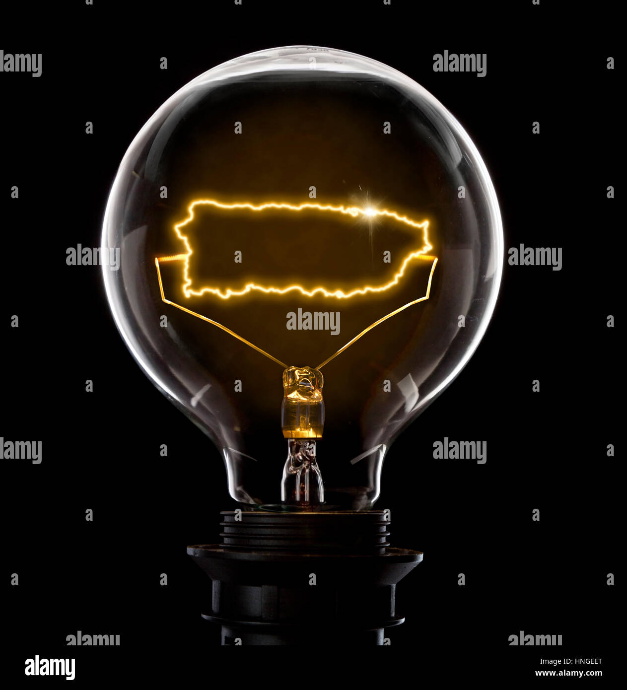 Clean and shiny lightbulb with Puerto Rico as a glowing wire.(series ...