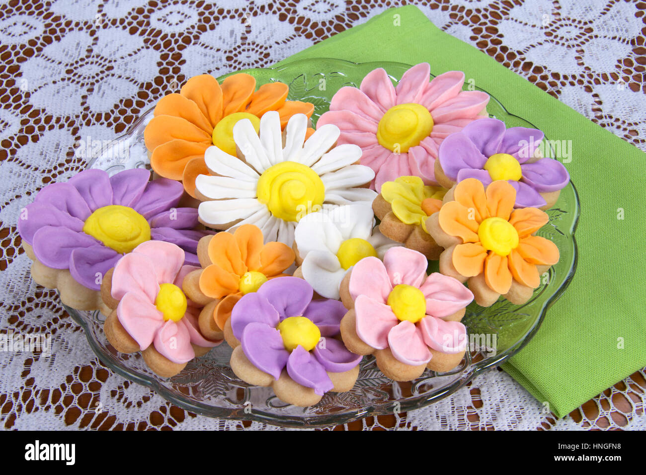 Fancy home made spring flowers sugar cookies with royal icing petals ...