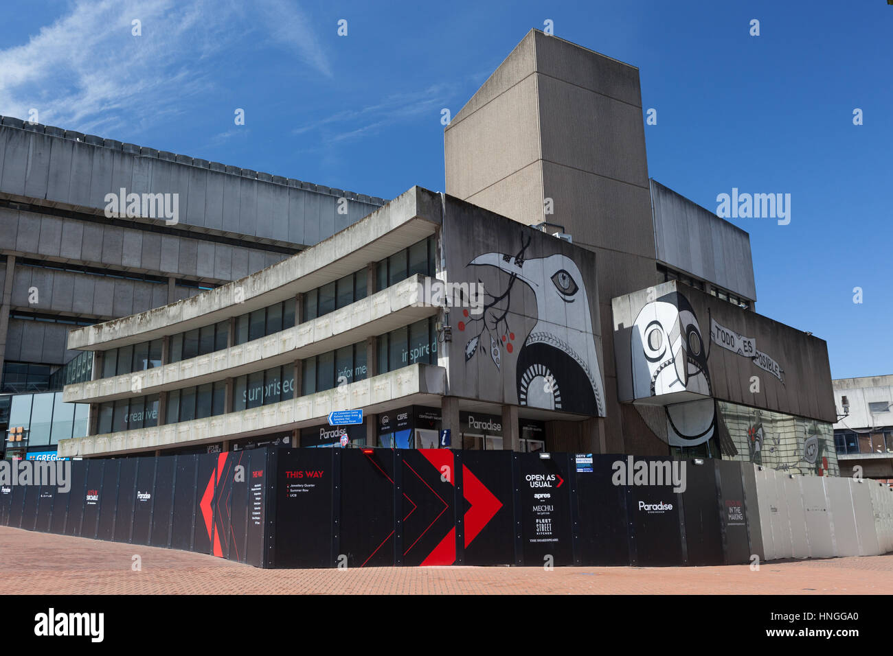 The old library in Birmingham UK. Boarded off as a major redevelopment ...