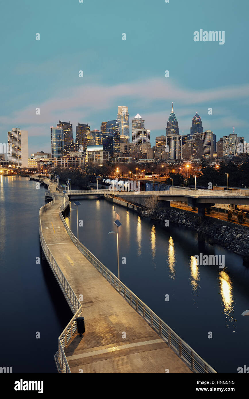 Philadelphia skyline at night with urban architecture Stock Photo - Alamy