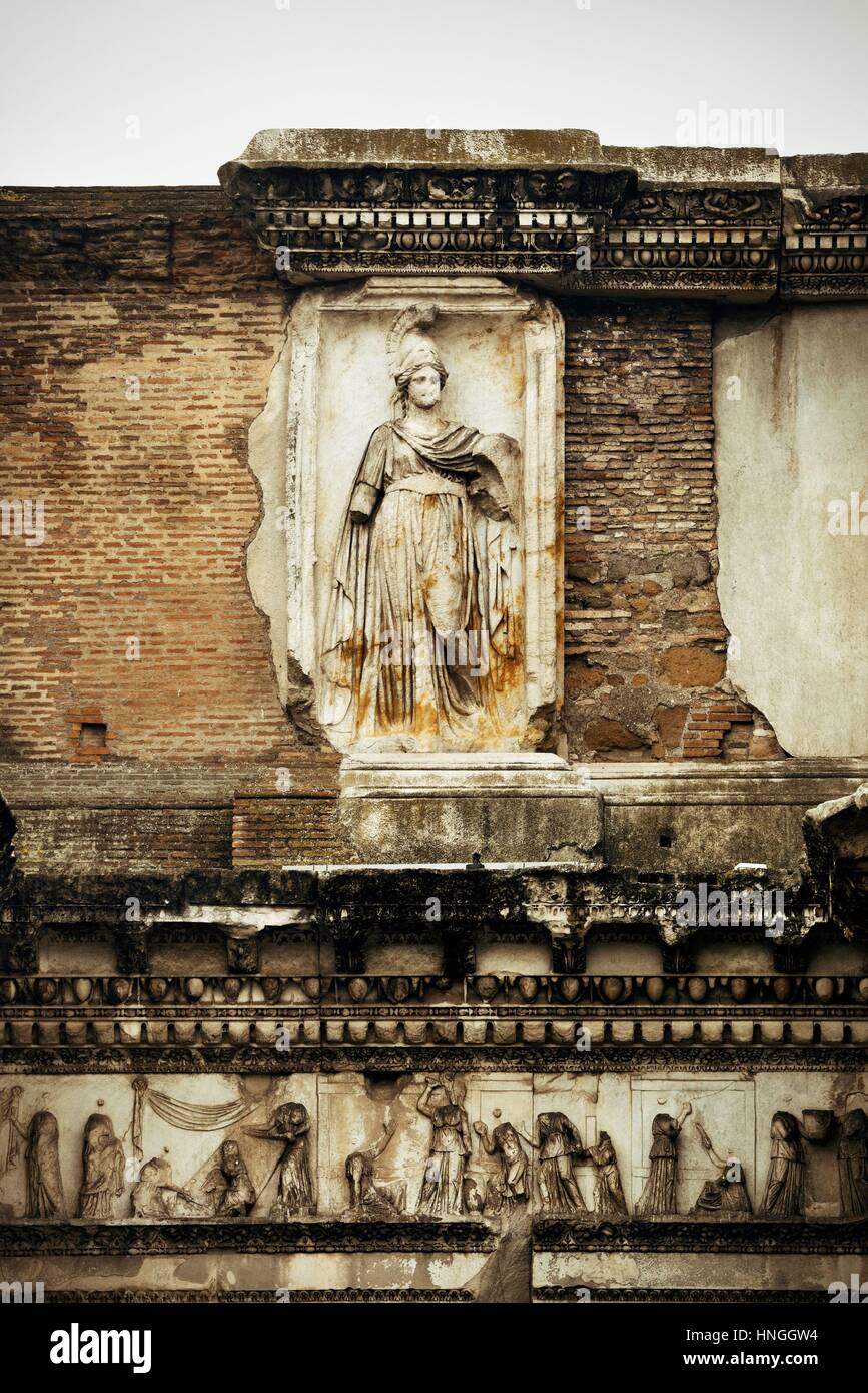 Rome Forum with ruins of historical buildings and statues. Italy Stock ...