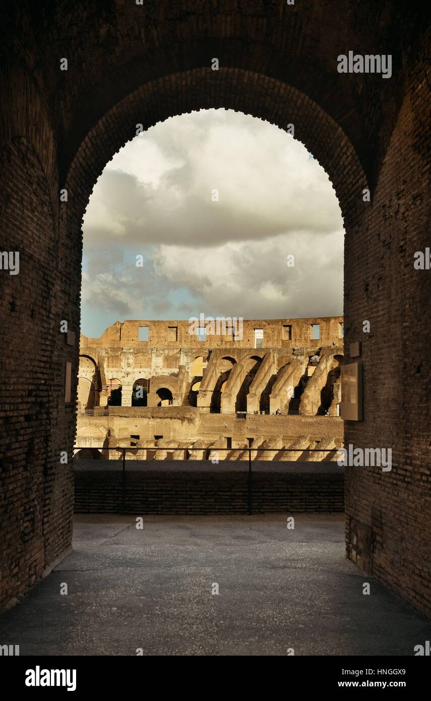 Archway in Colosseum, the world known landmark and the symbol of Rome ...