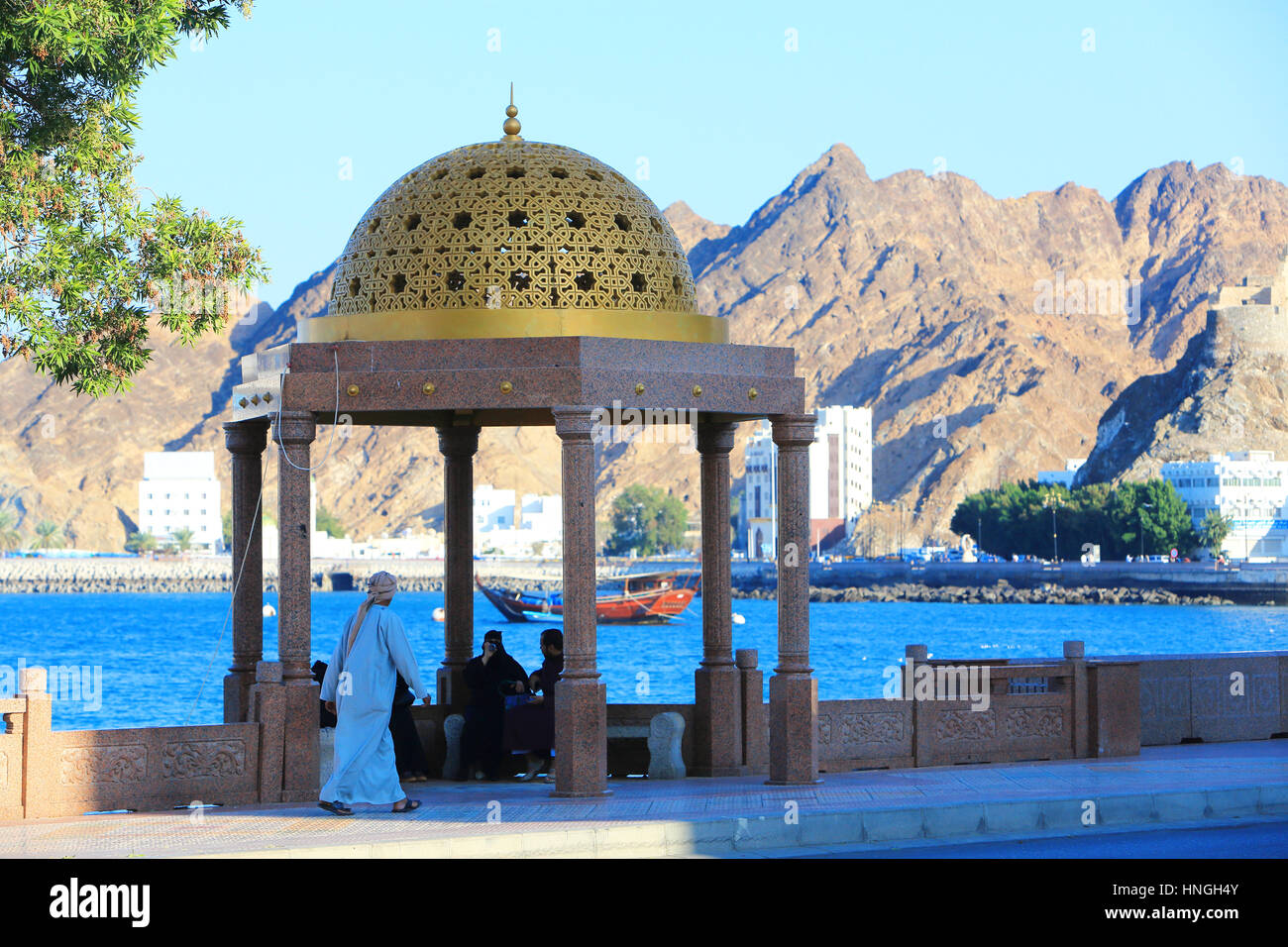 The beautiful Corniche, on the bay in Muttrah, in Muscat, capital of ...