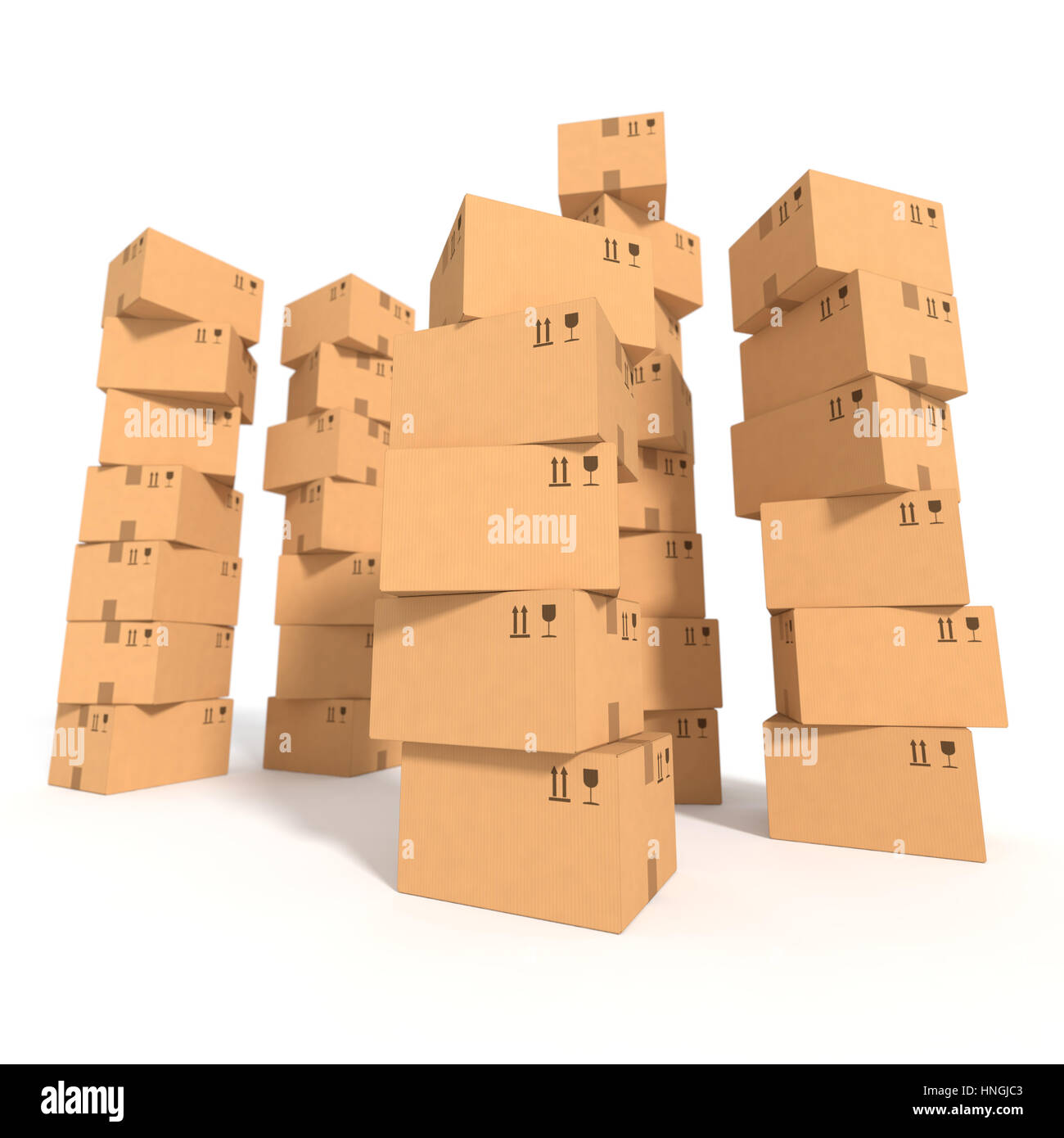 Retail, logistics, delivery, storage concept. Stacks of cardboard boxes ...