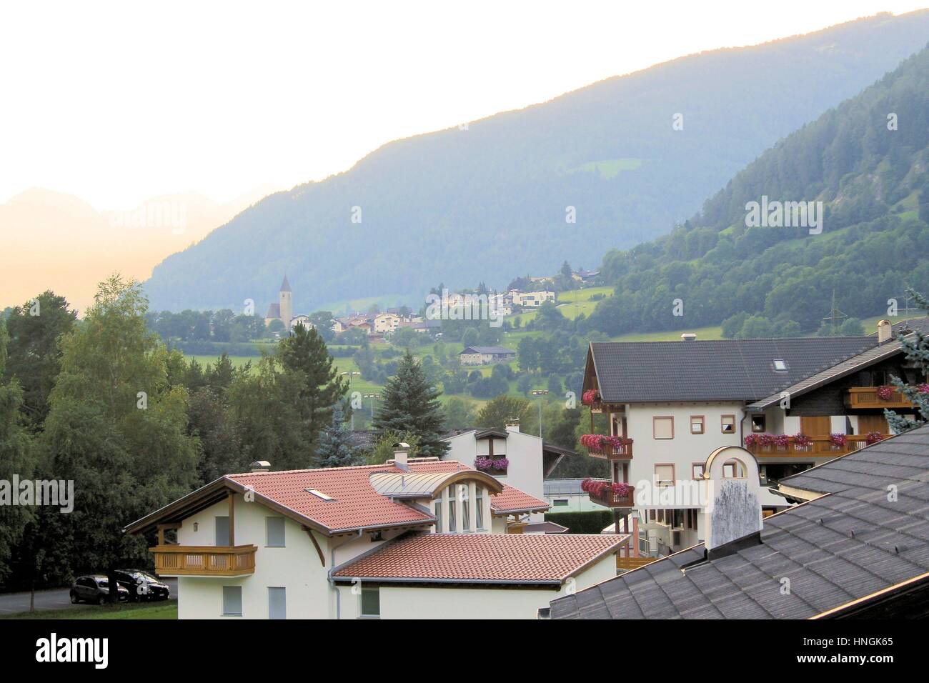 typical architecture of south Tyrol in Italy Stock Photo - Alamy