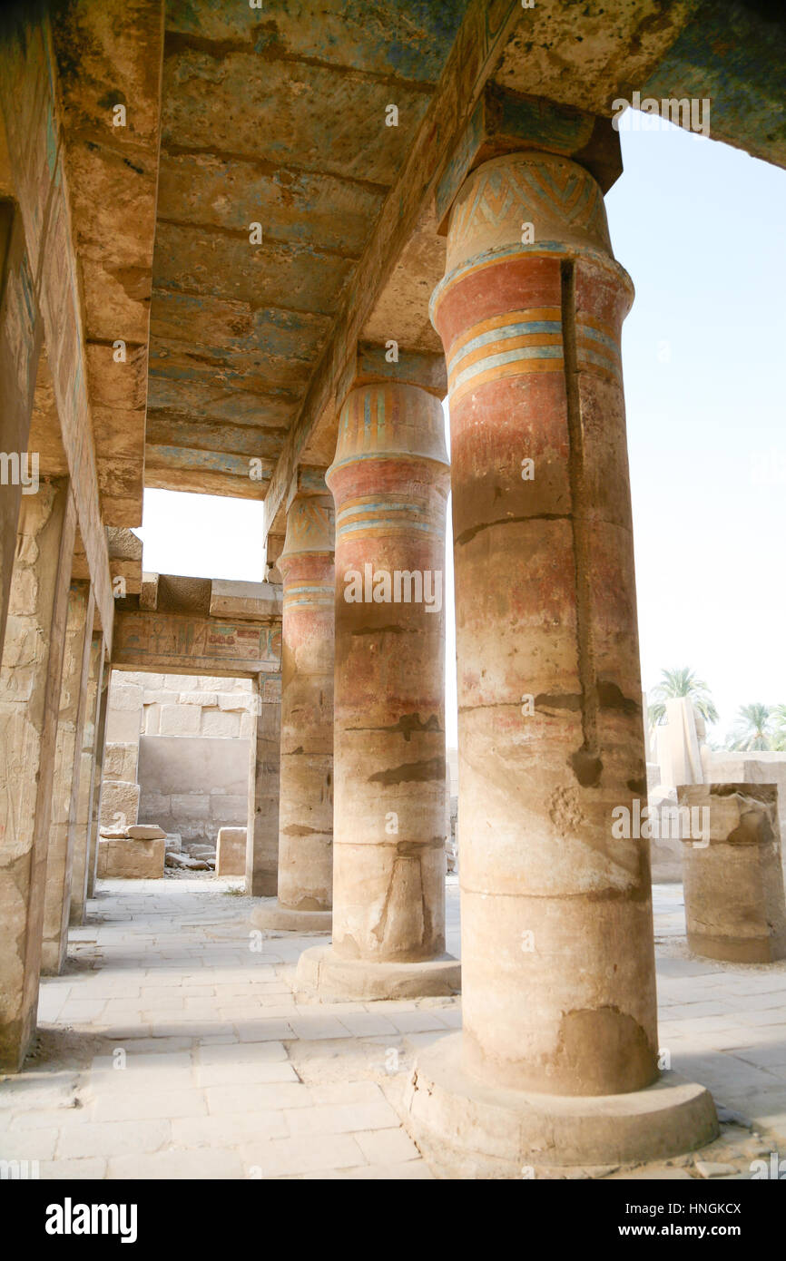 big columns with paintings, carving figures and hieroglyphs in landmark ...