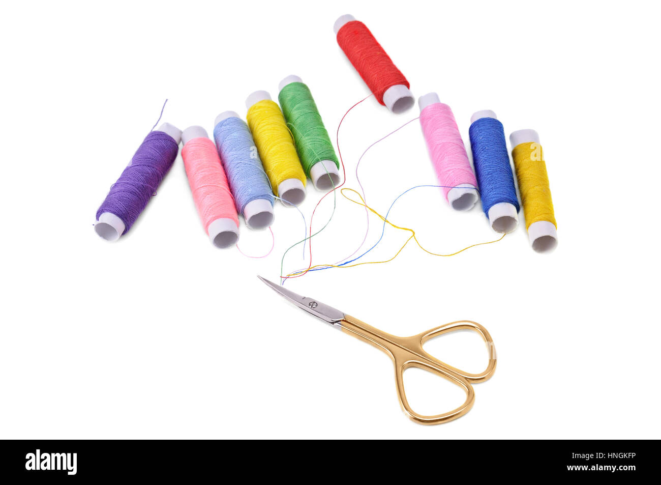 spools of thread and scissors isolated on white background Stock Photo ...