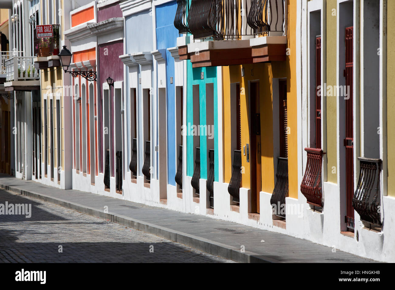 Colorful row of houses, street scene, Old San Juan, Puerto Rico Stock ...