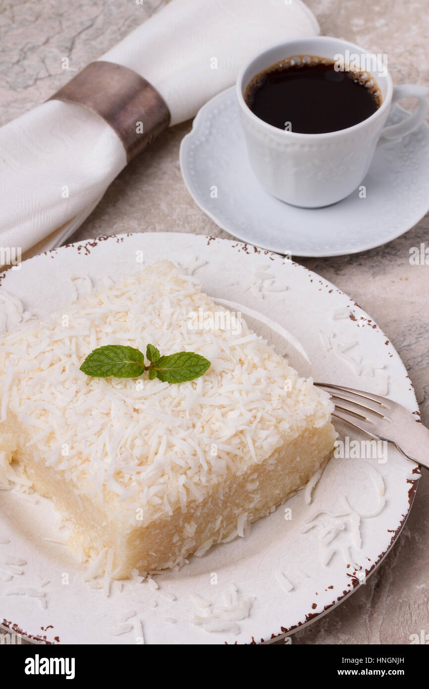 Brazilian traditional dessert: sweet couscous (tapioca) pudding (cuscuz ...