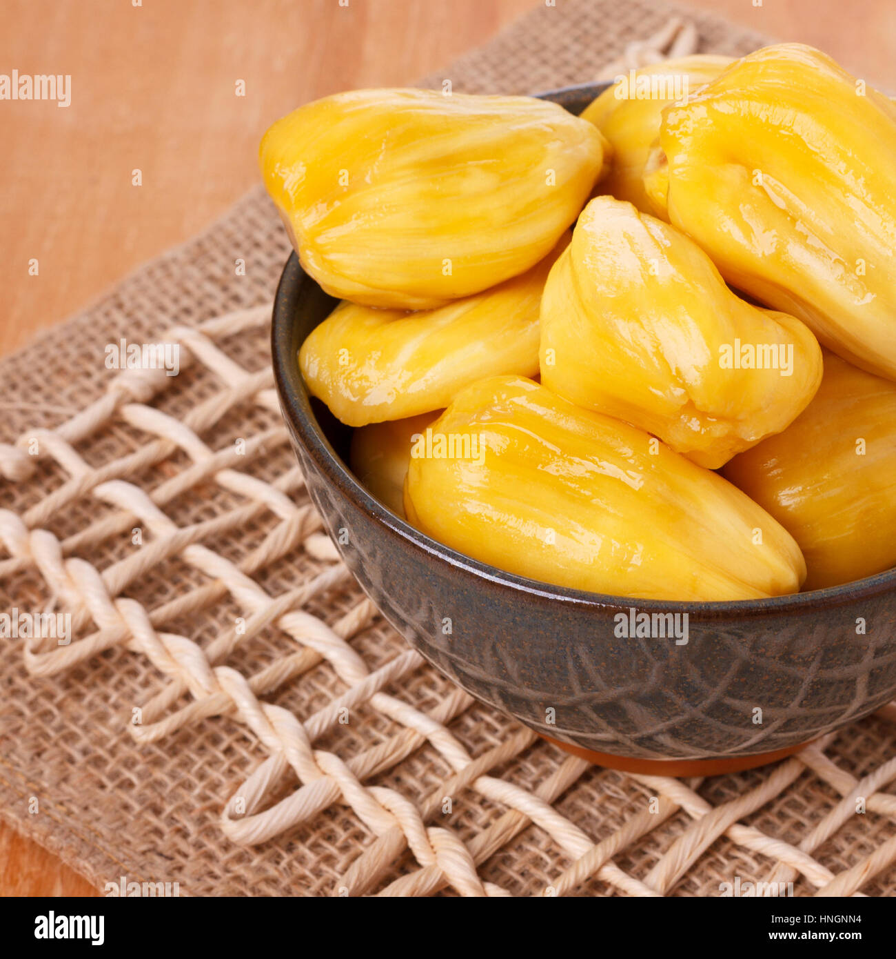 Tropical fruit Jackfruit (jakfruit, jack, jak) in bowl. Selective focus ...