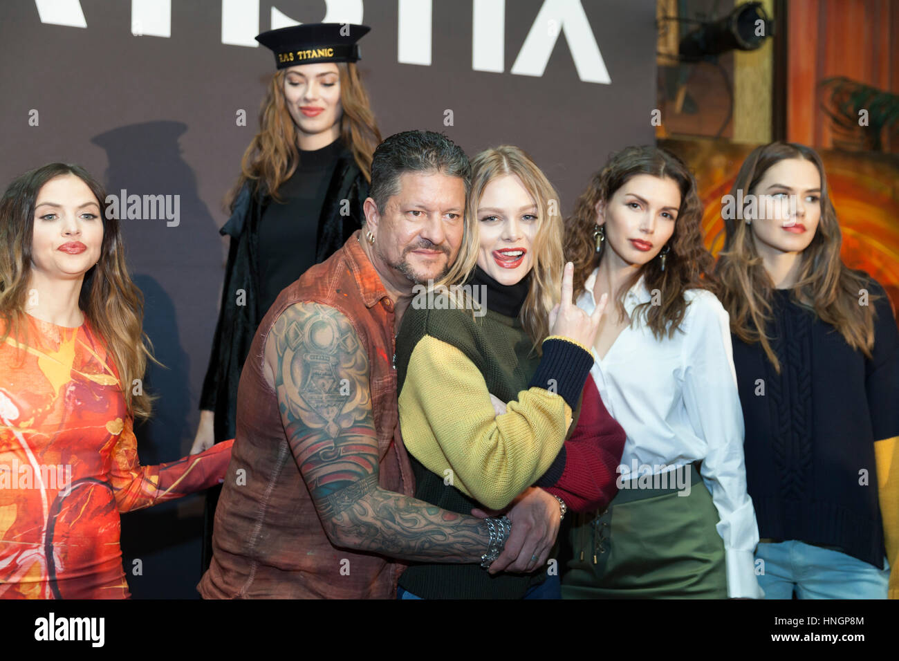 New York, NY USA - February 11, 2017: Artist Greg Polisseni & models ...