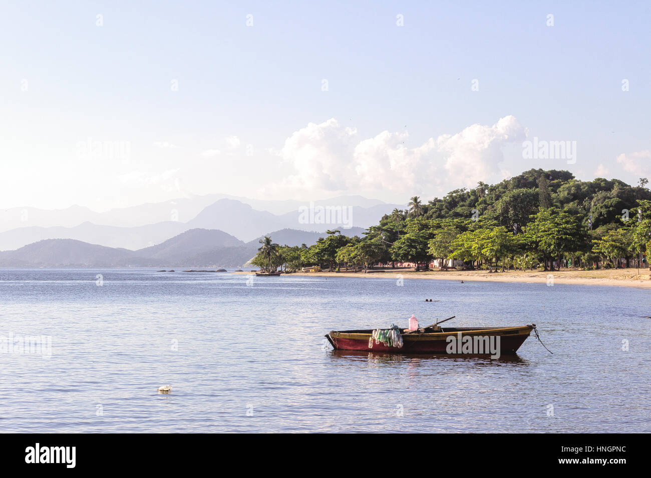 Brazil, State of Rio de Janeiro, Paqueta Island, View of boat by the ...