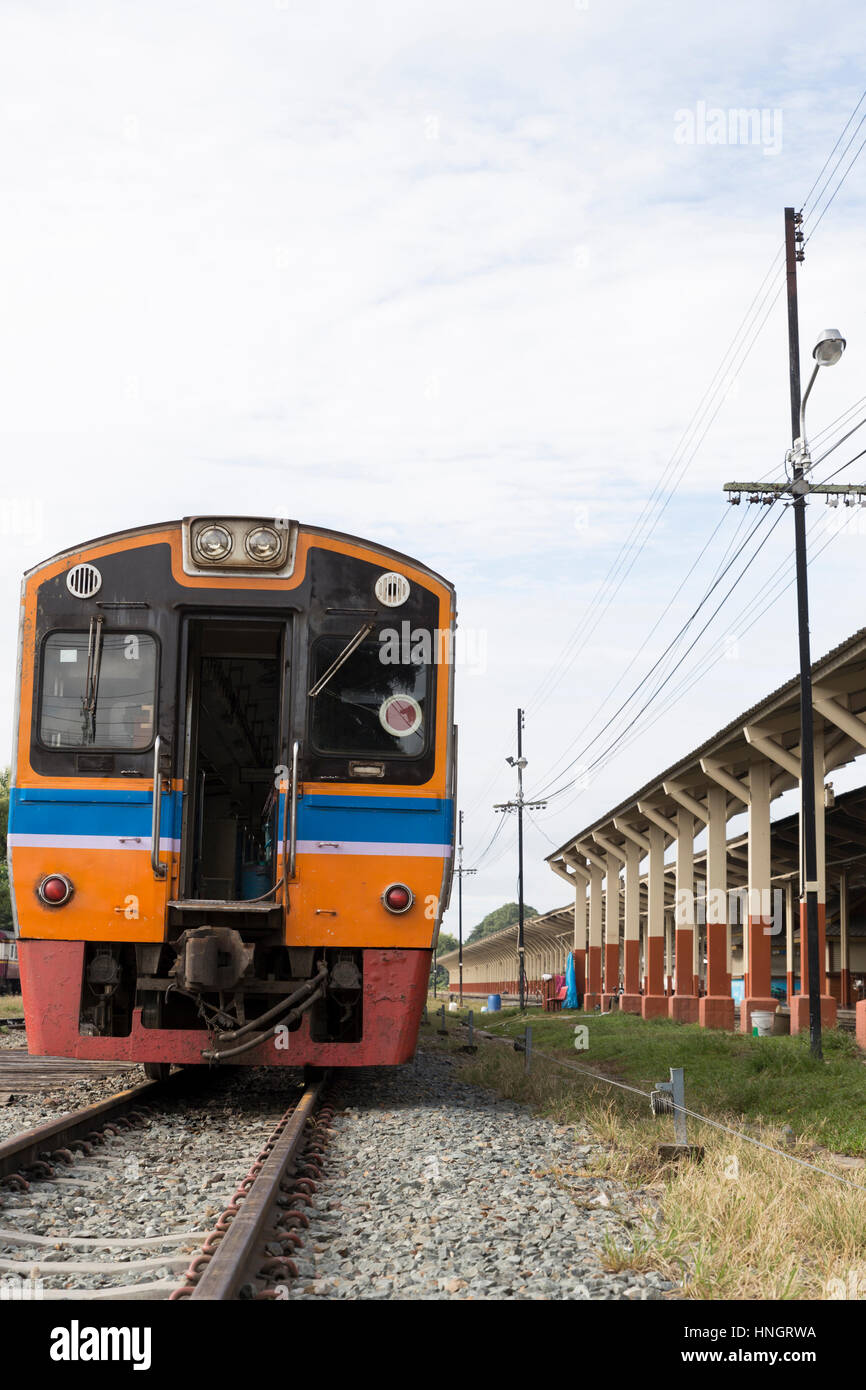 train parking on railway track at train station Stock Photo - Alamy