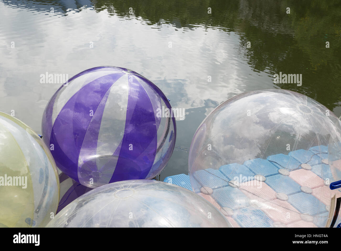 inflatable transparent ball in pond - adventure activity Stock Photo ...