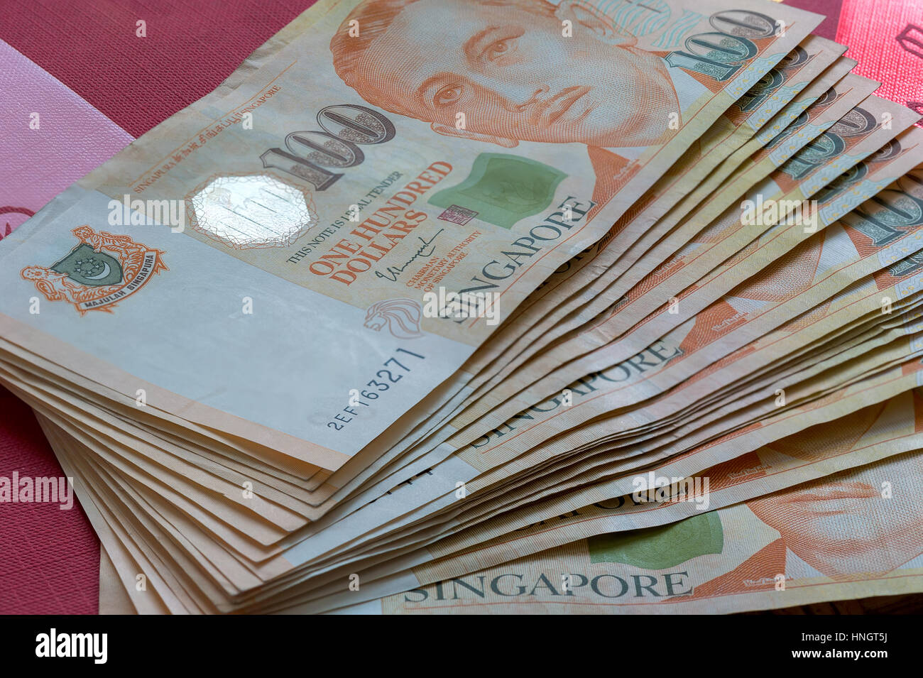 Singapore SGD 100 One Hundred Dollars Stack Fan Out on Red Packet ...