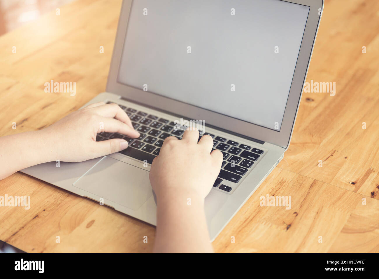 woman's hand typing with laptop computer notebook for working concept ...