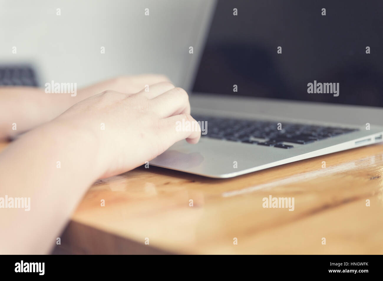 woman's hand typing with laptop computer notebook for working concept ...