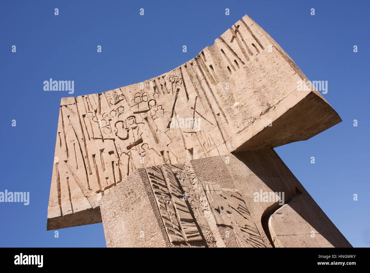Stone sculptures in the Plaza De Colon in Madrid, Spain Stock Photo - Alamy