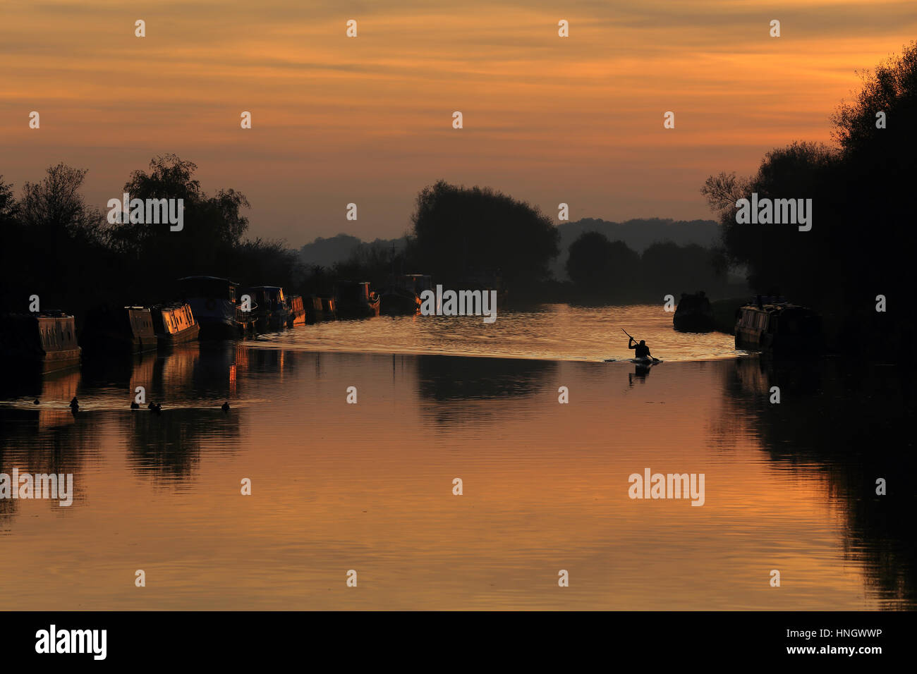 Canoeist at sunset, Gloucester and Sharpness Canal from Patch Bridge ...