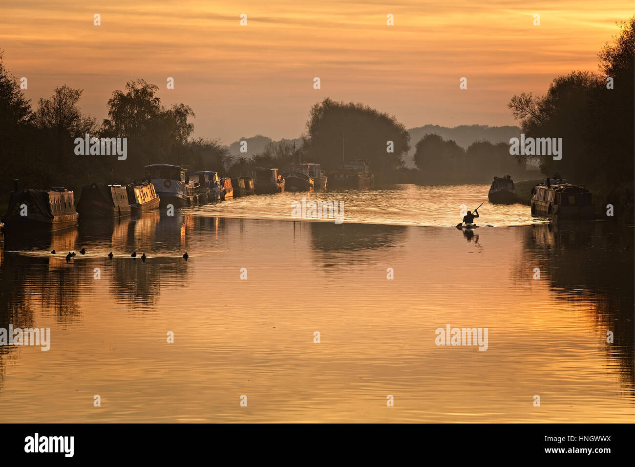 Canoeist at sunset, Gloucester and Sharpness Canal from Patch Bridge ...