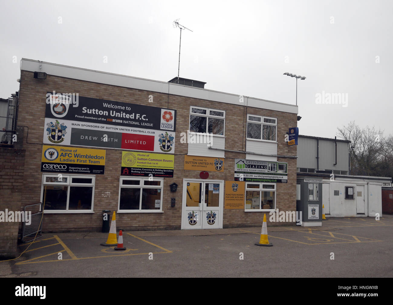 A general view outside Gander Green Lane, home of Sutton United ...