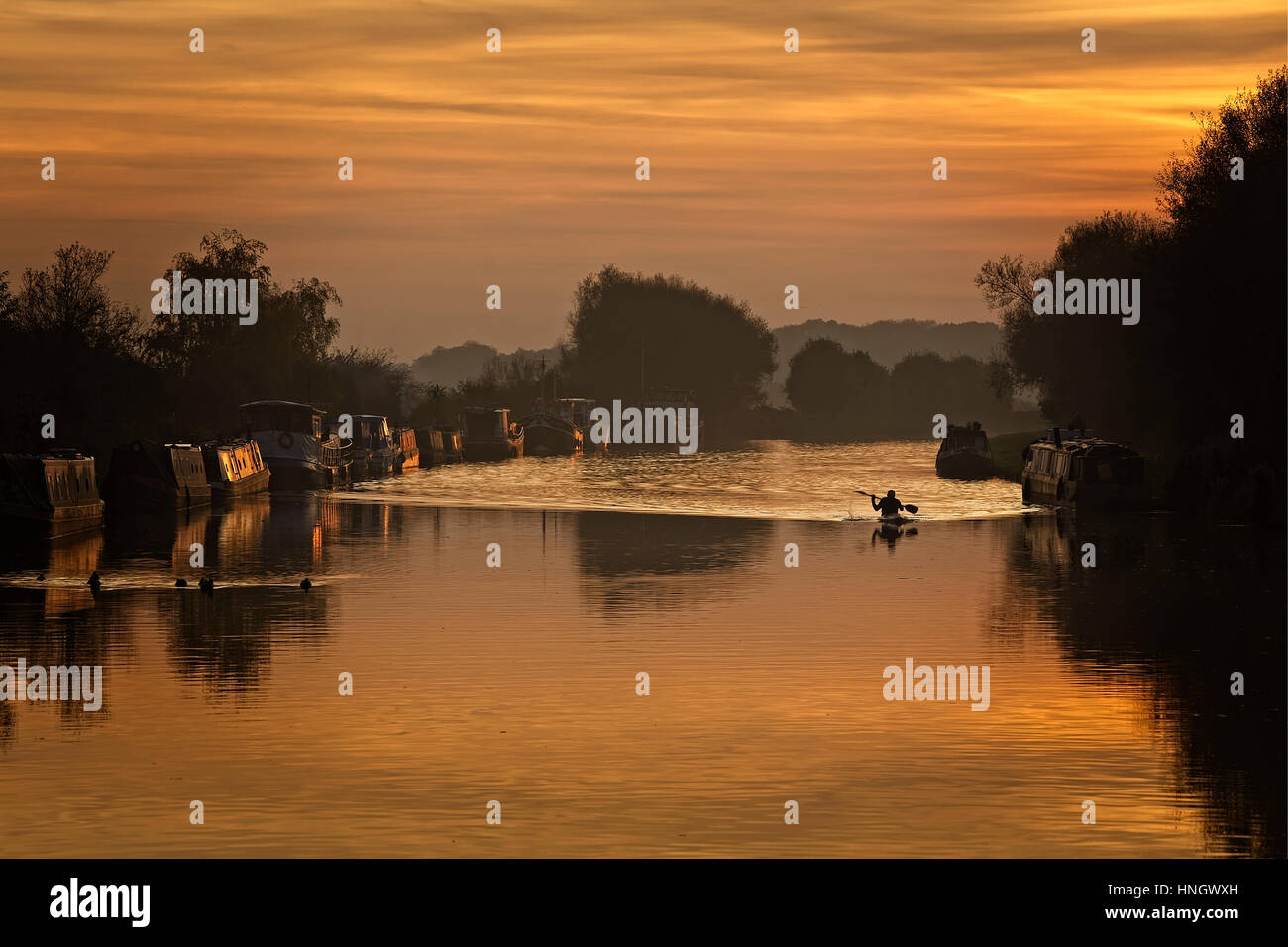 Canoeist at sunset, Gloucester and Sharpness Canal from Patch Bridge ...
