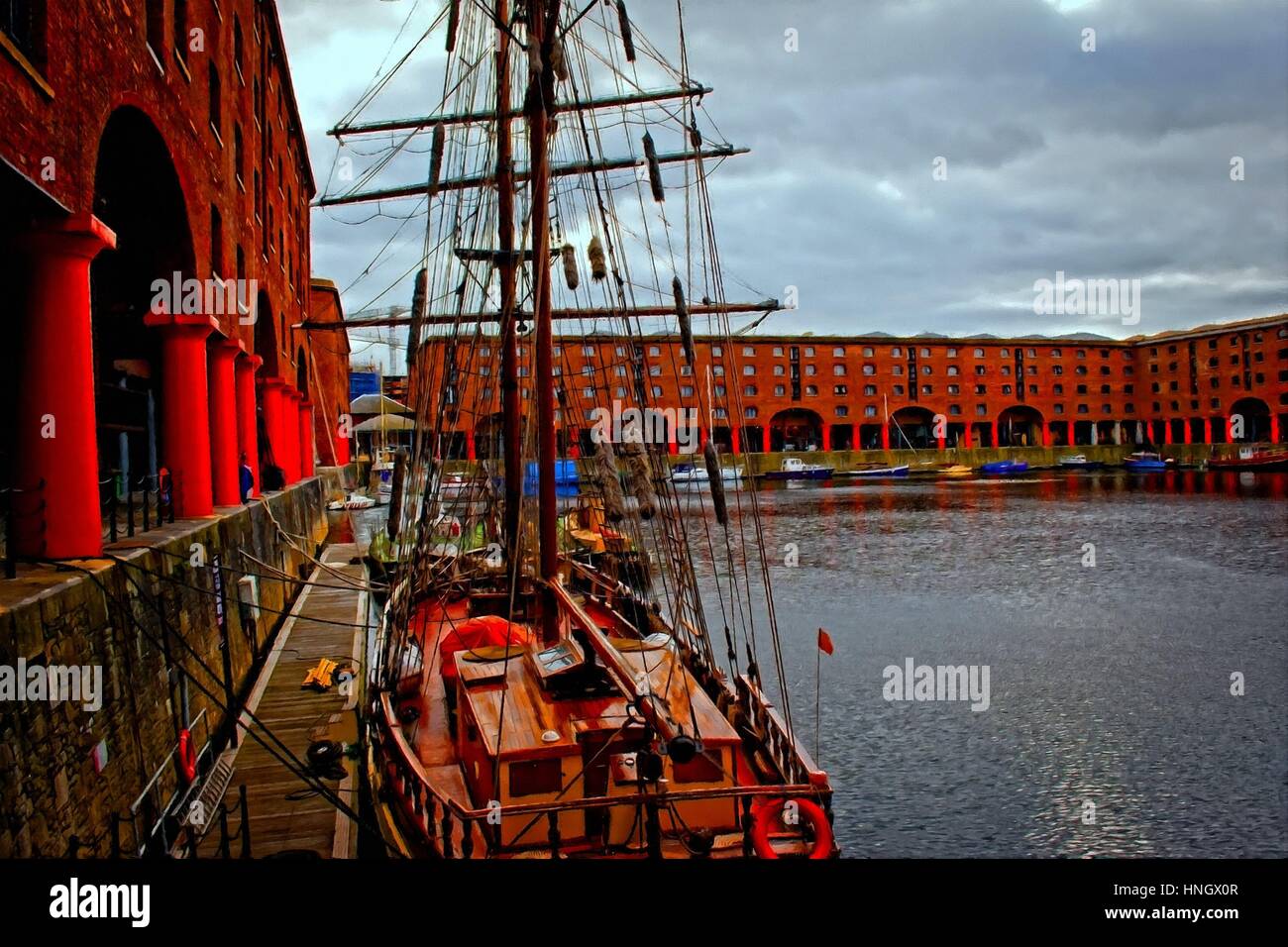 A digital painting of the Albert Dock Liverpool UK Stock Photo - Alamy