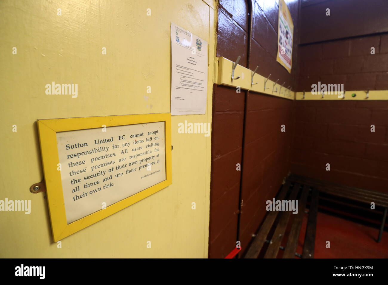 A general view of the away dressing room at Gander Green Lane, home of ...