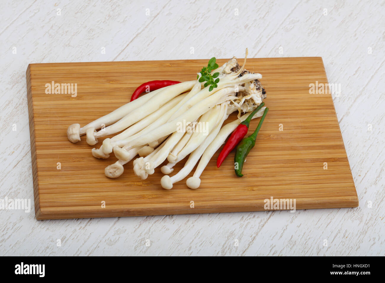 Japanese mushroom - enoki raw food ready for cooking Stock Photo - Alamy