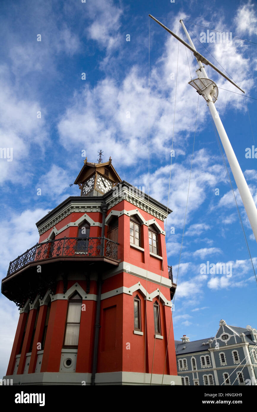 Distinctive red clock tower at the V&A Waterfront in Cape Town, South ...